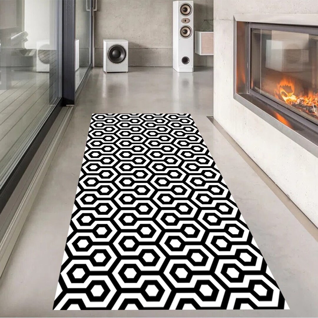 The Shining Rug: Black and White Geometric Hallway Runner - Etsy