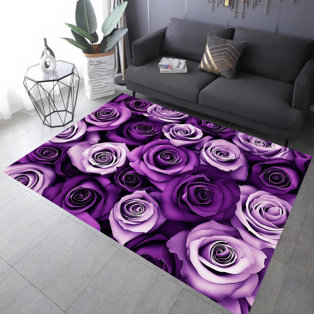 Purple Roses Area Rug: 3D Floral Design, Modern Home Decor - Etsy