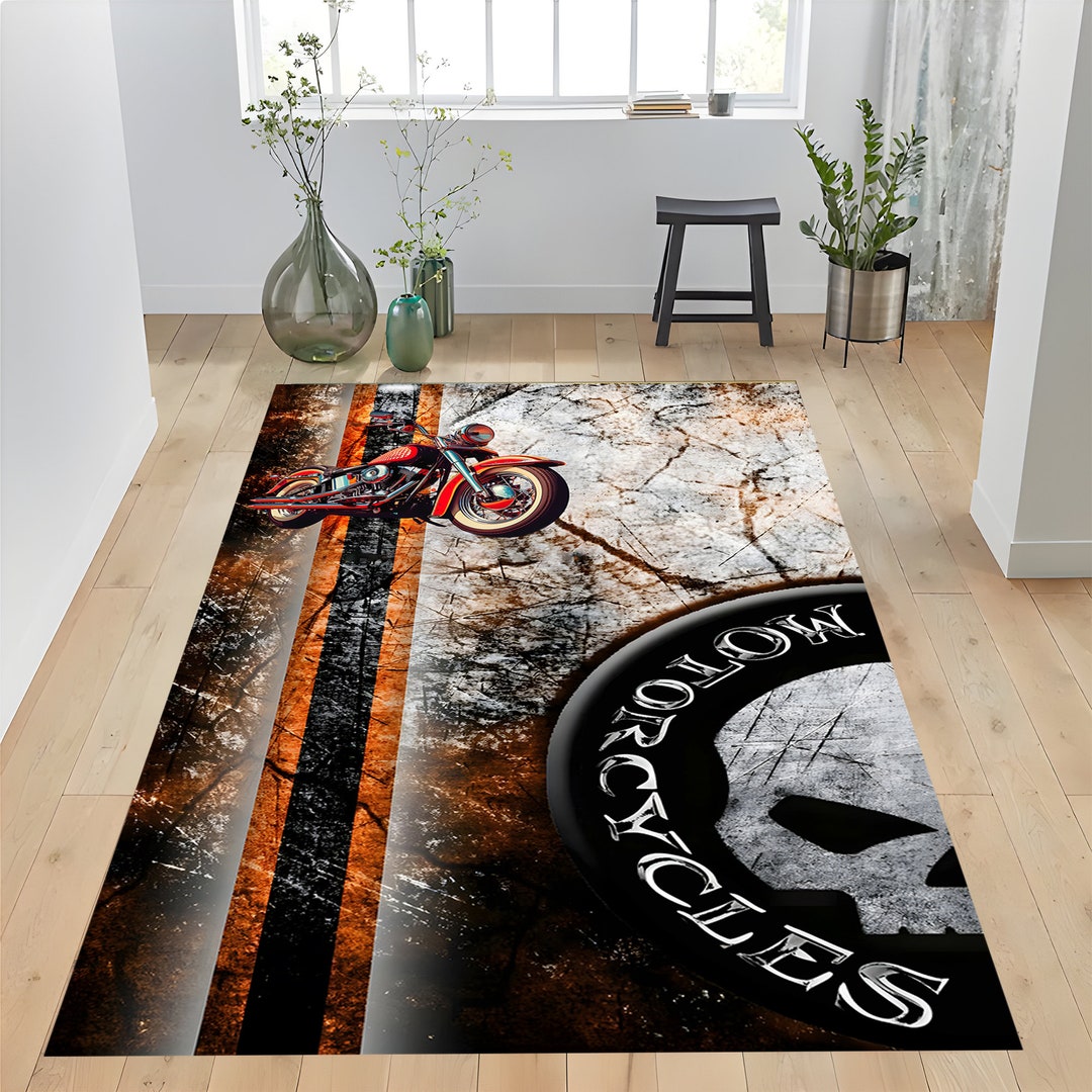 Motorcycle Rug, Motorcycle Fan, Motorcycle Rider Rug, Motorcycle Themed ...