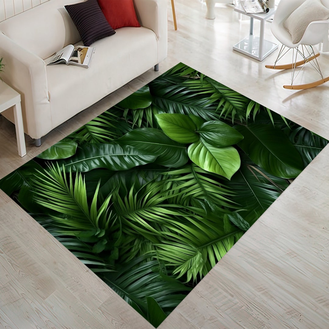 Green Leaf Area Rug: Modern Abstract Botanical Rug - Etsy