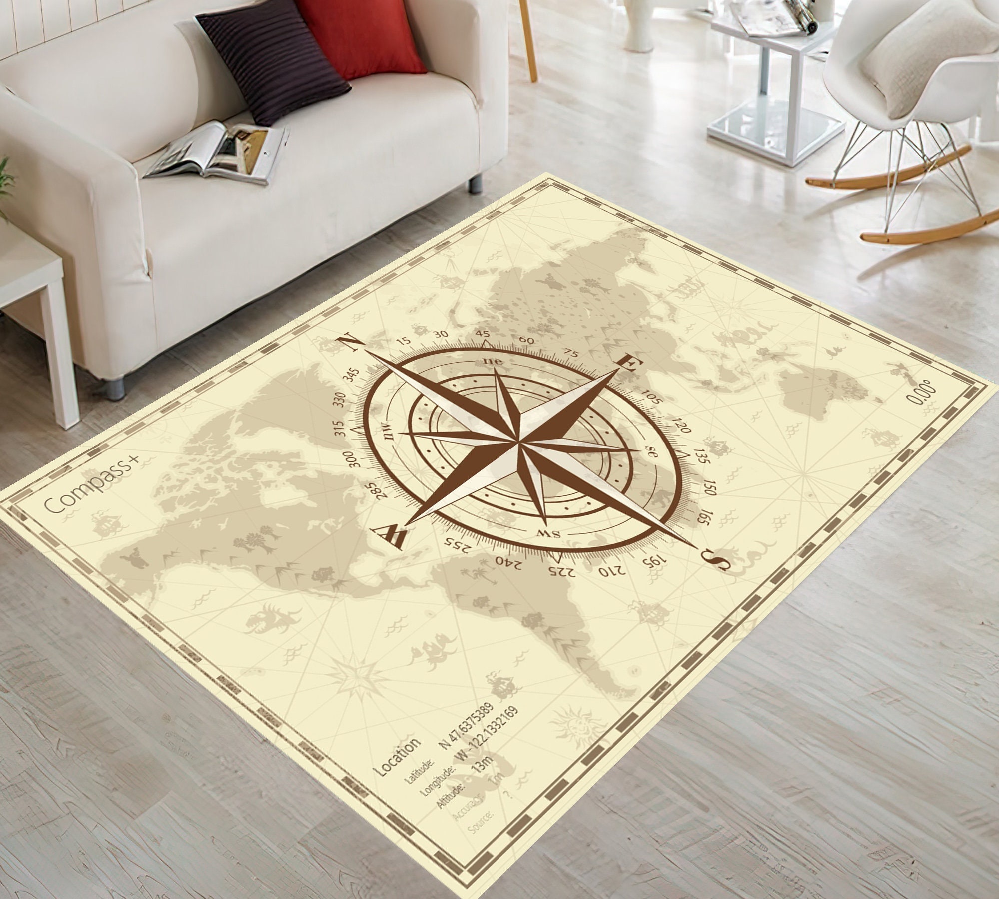 Compass Rugcompassnon-slip Compass Rug Floor Area Rughome - Etsy