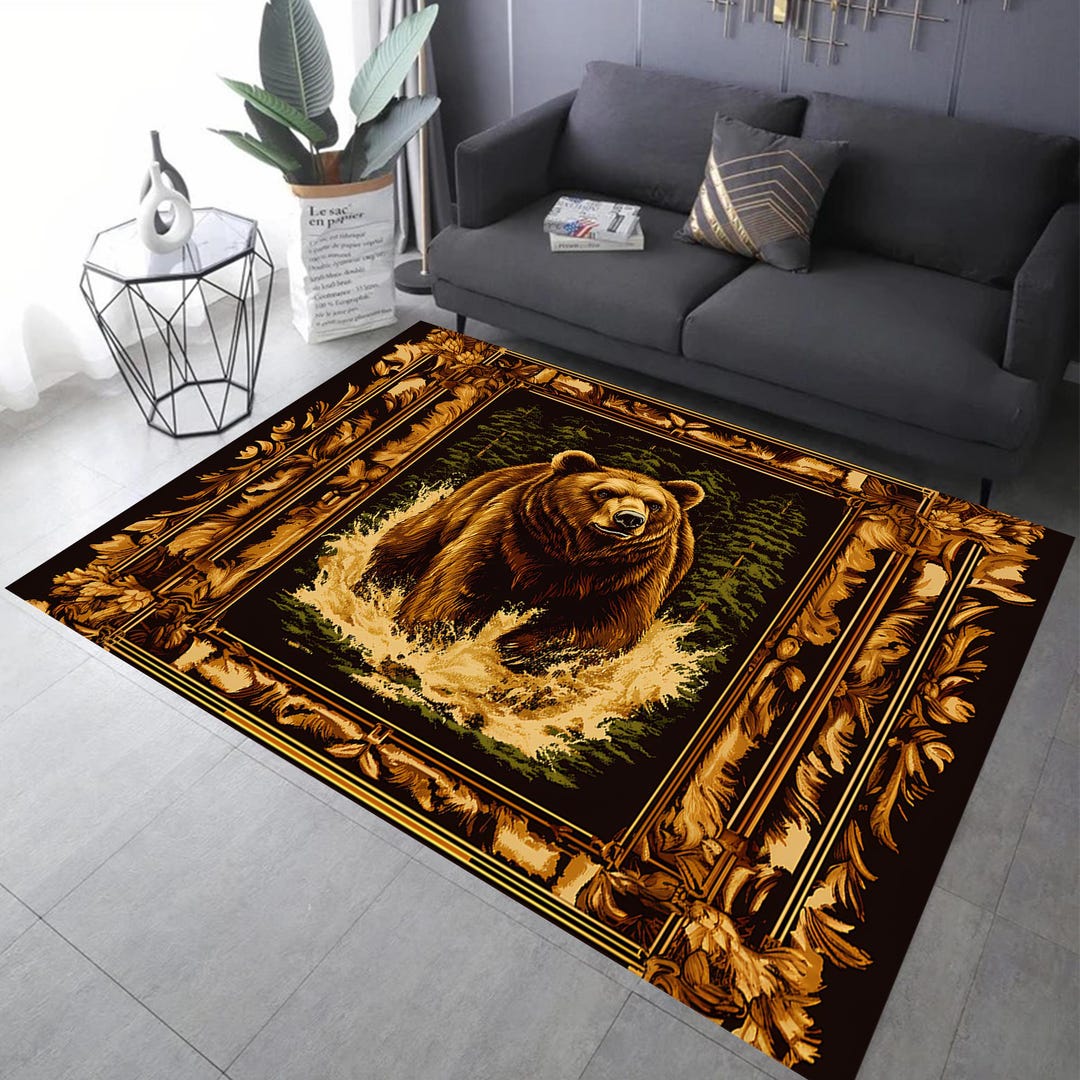 Bear Rug, Framed Bear Rug, Bear Modern Rug, Bear Decor Rug,animal Rug ...