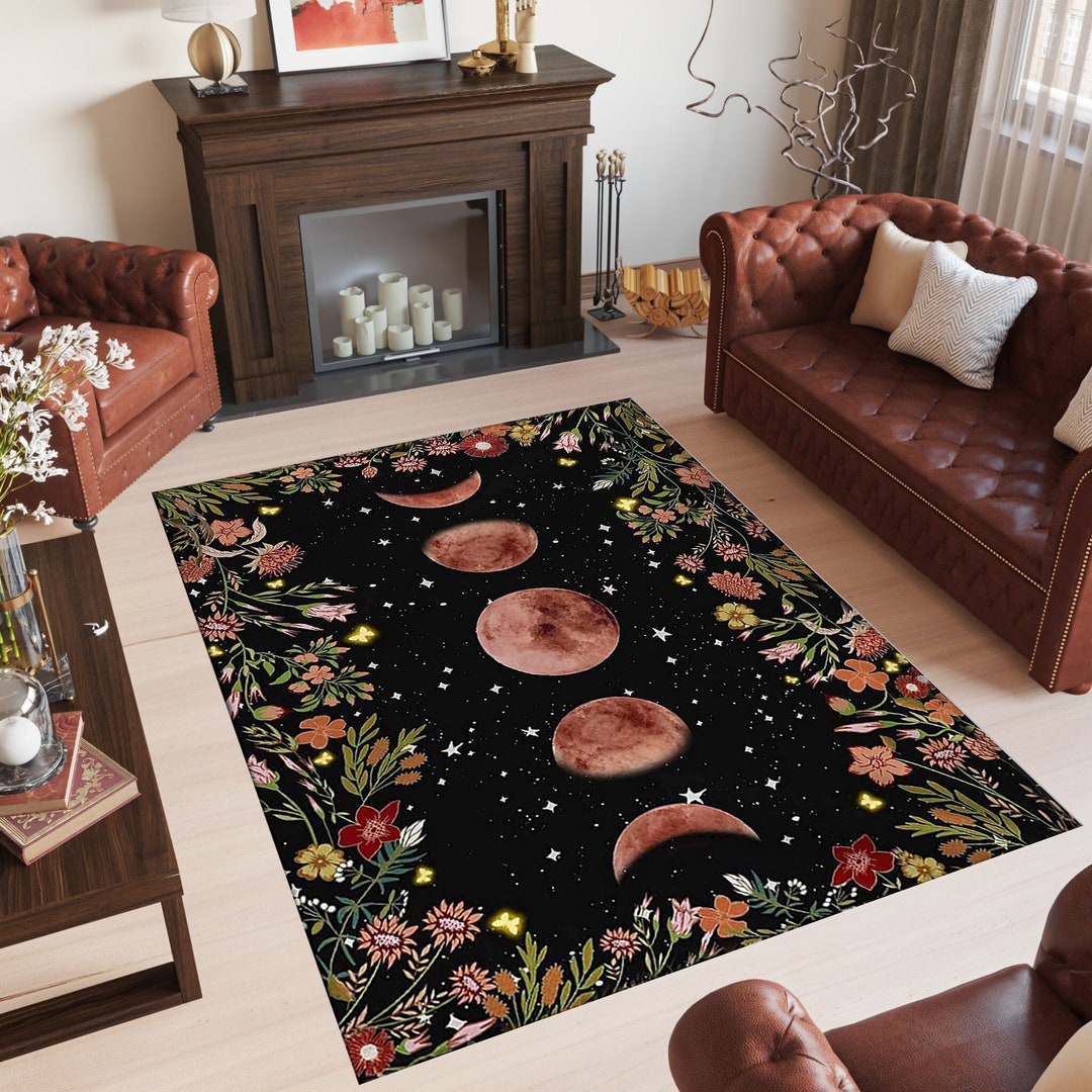 Moonlit Garden Area Rug Moon Carpet Lunar Eclipse Astrology Starry ...