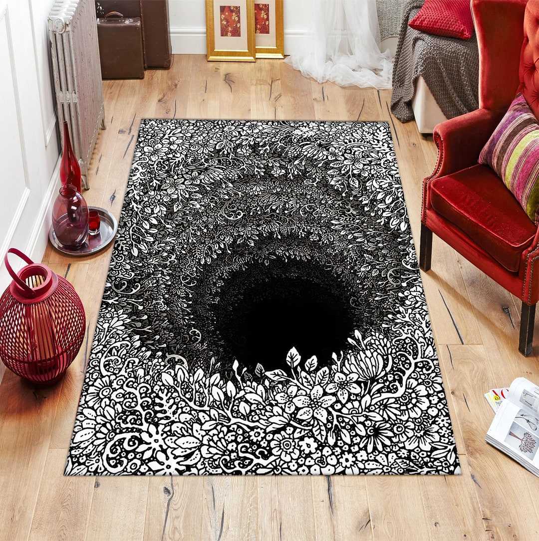 Flowers Rug,3d Flowers Pattern Rug, Vortex Rug,flowers Vortex Rug,black ...
