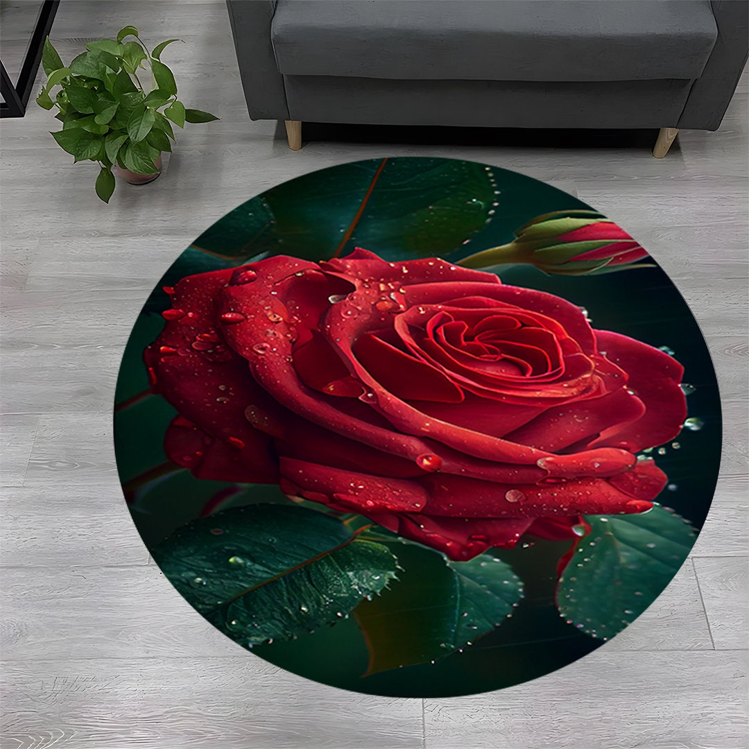 Red Roses, Red Rose Round Rug, Valentine's Day Rug,valentines Day ...