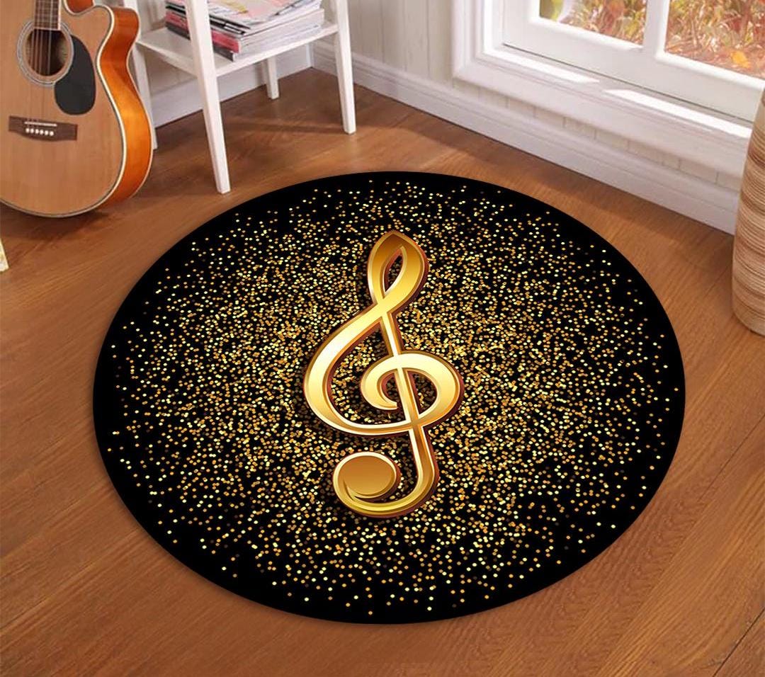 Music Note Rug, Gold Clef Rug, Musical Rug, Round Musical Rug, Notes ...