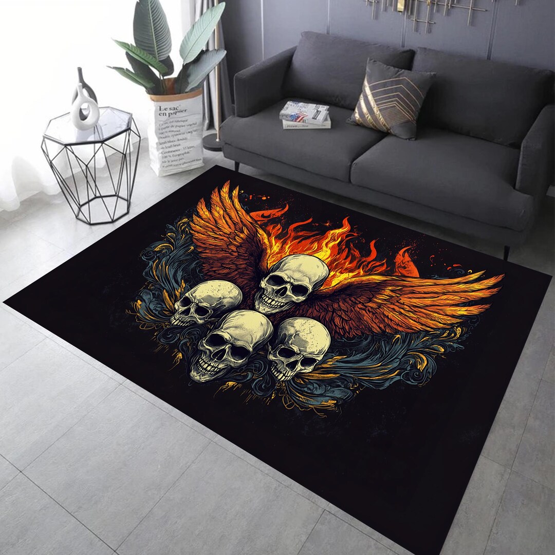 Skull Rug, Skull Decor Rug, Skull Area Rug, Winged Skull Rug, Skull ...