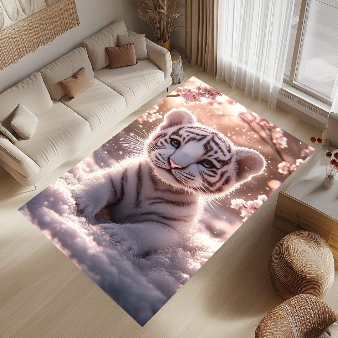 Baby Tiger Rug, White Tiger Rug, Tiger Decor Rug, Animal Rug, Cute ...