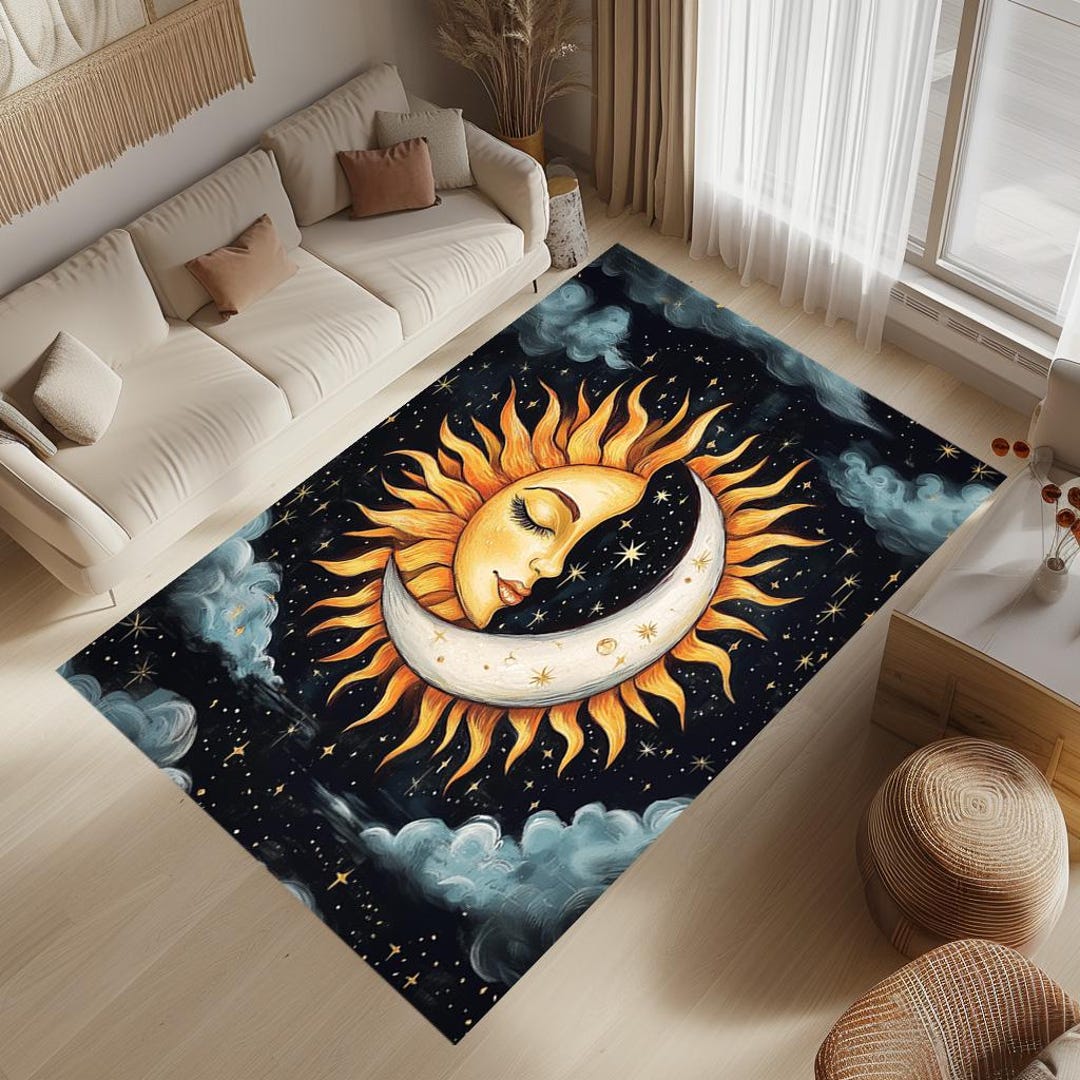 Sun and Moon Rug, Sun Decor Rug, Sun Modern Rug, Home Decor Rug, Sky ...