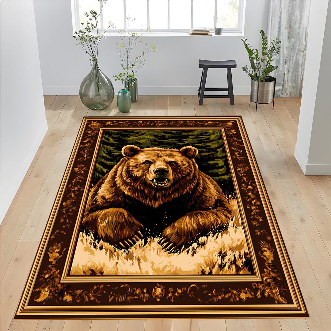 Bear Rug, Traditional Framed Bear Rug, Framed Bear Rug,bear Decor Rug ...