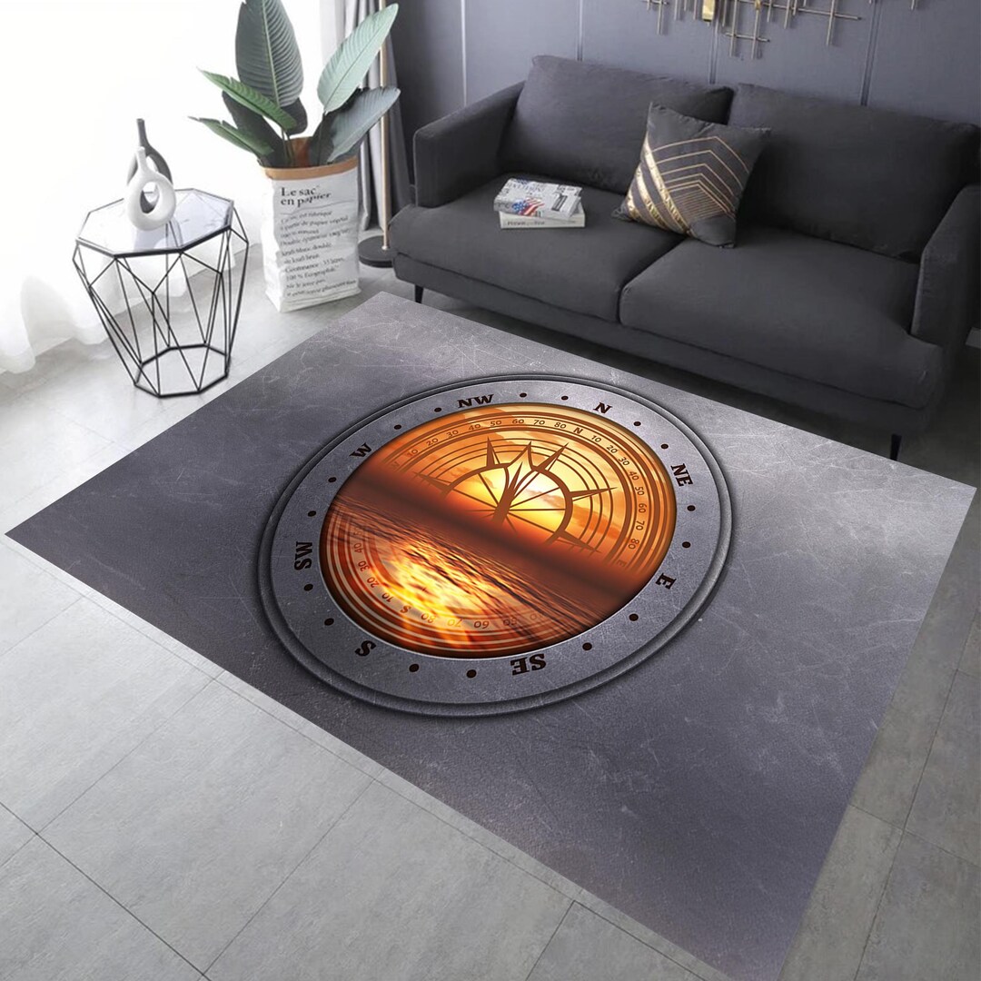 Compass Rug, Compass, Compass Design Rug, Medallion Rug, Nonslip ...