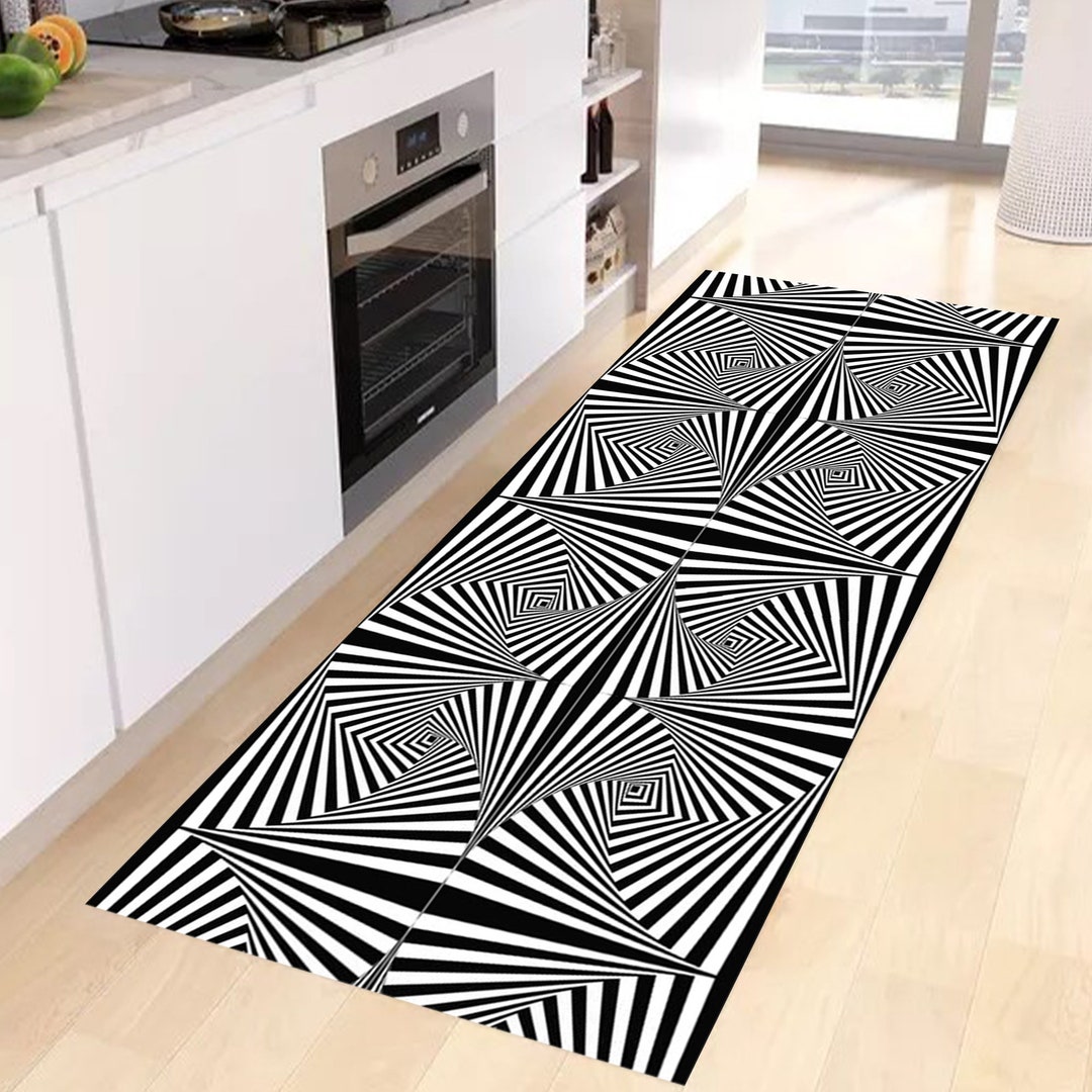 Optical Illusion Rug,black White Runner Rug, Runner Rug, Hallway Rug ...