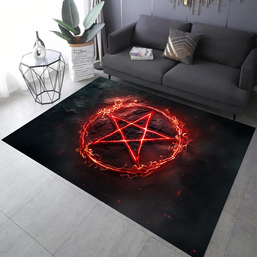 Pentagram Rug,pentagram Decor Rug,pentagram Area Rug,black Red ...