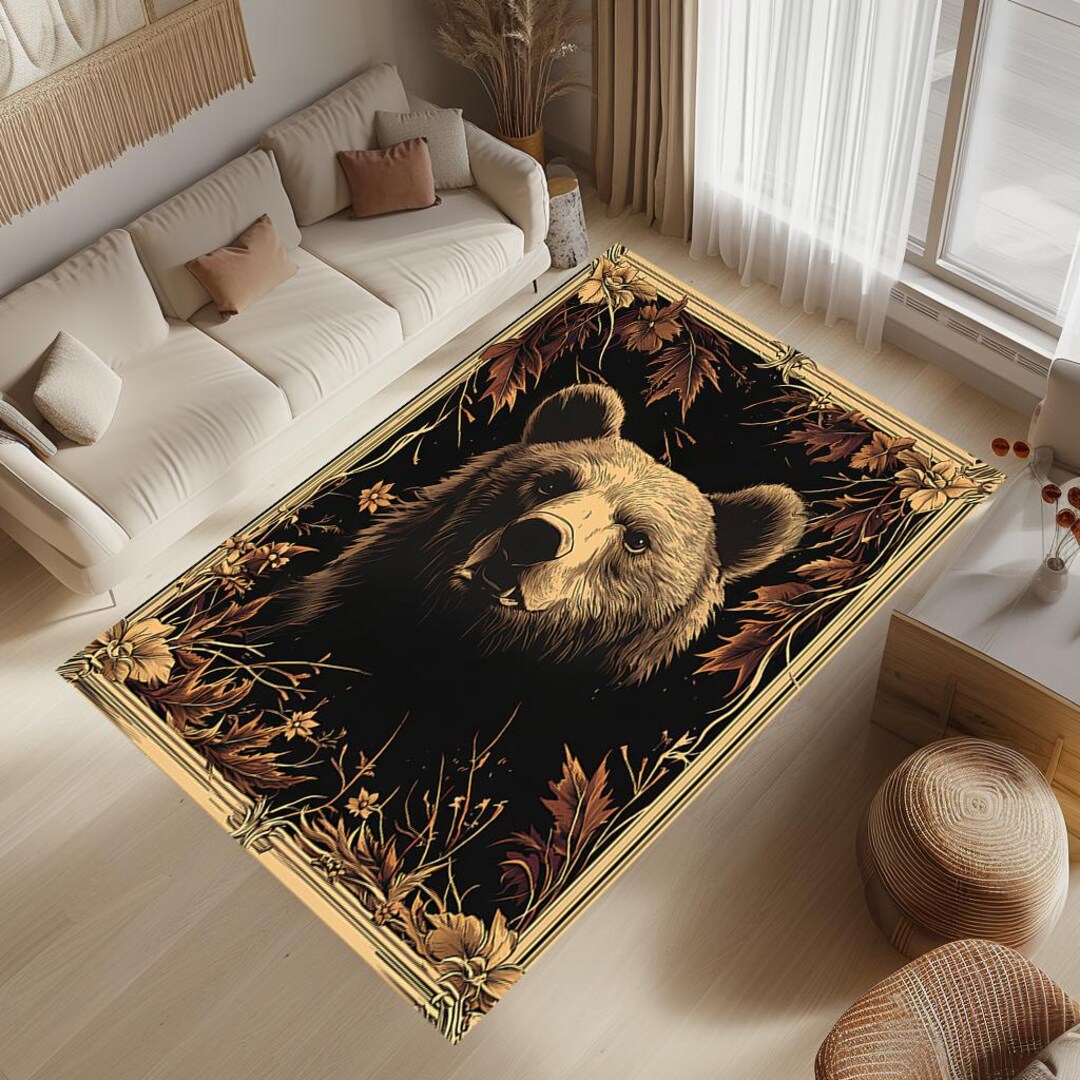 Bear Rug, Animal Rug, Bear Area Rug, Wildlife Rug, Bear Decor Rug, Bear ...