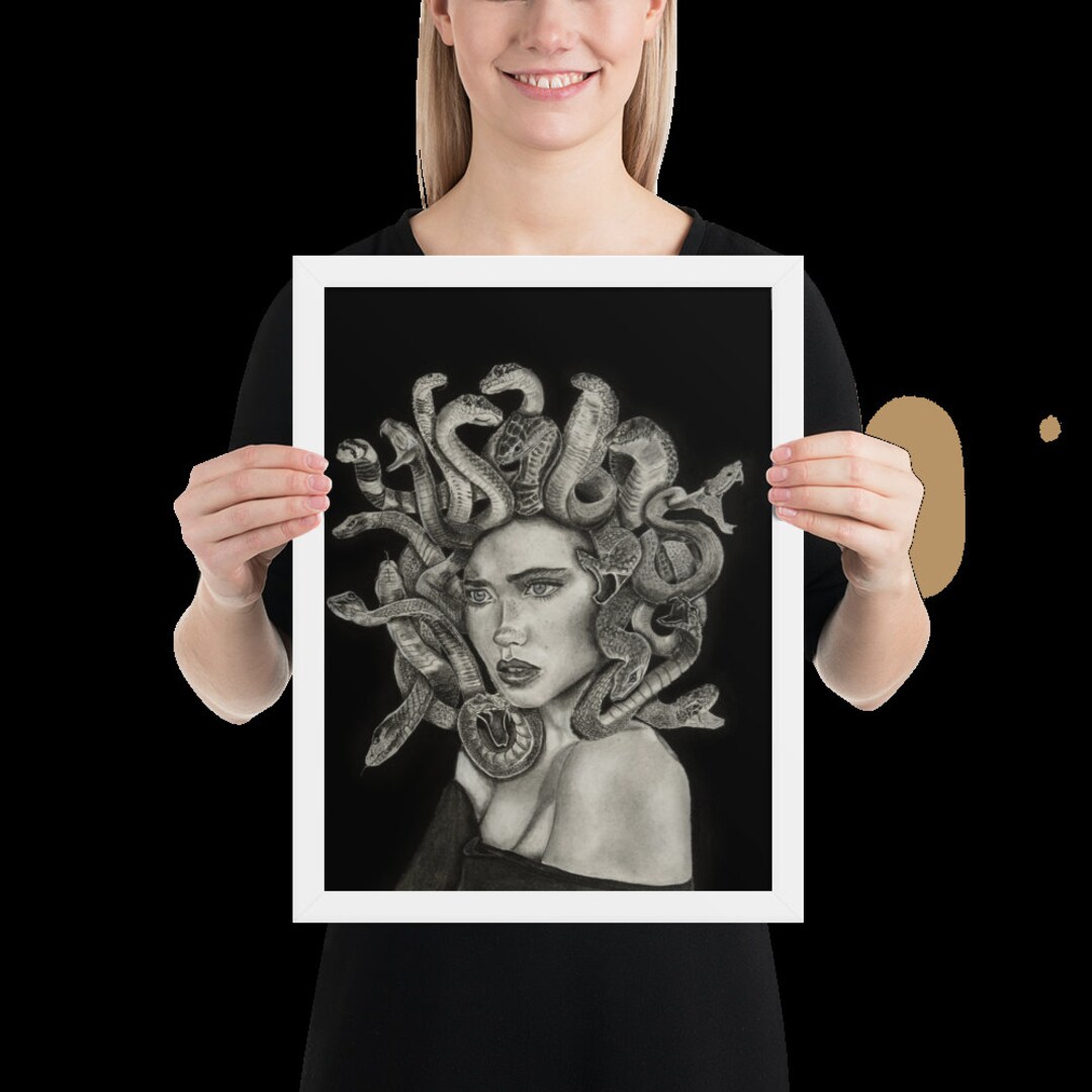 Medusa - Framed Charcoal Drawing Print - Etsy
