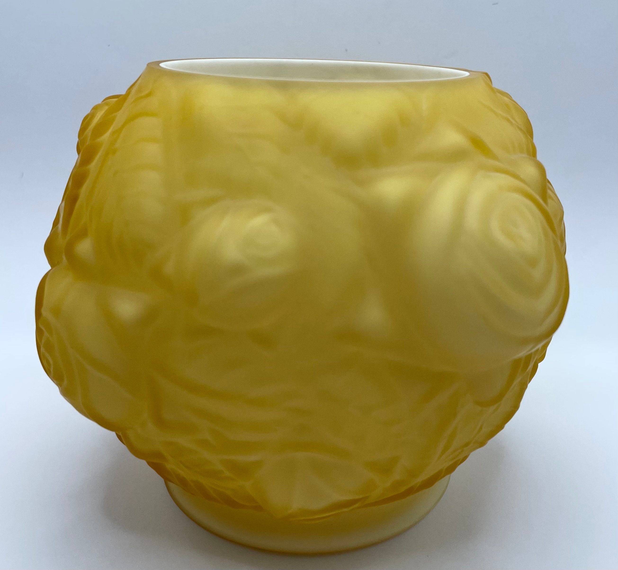 Vintage Fenton Embossed Glass Vase Honey Yellow Satin Overlay PUFFED ...