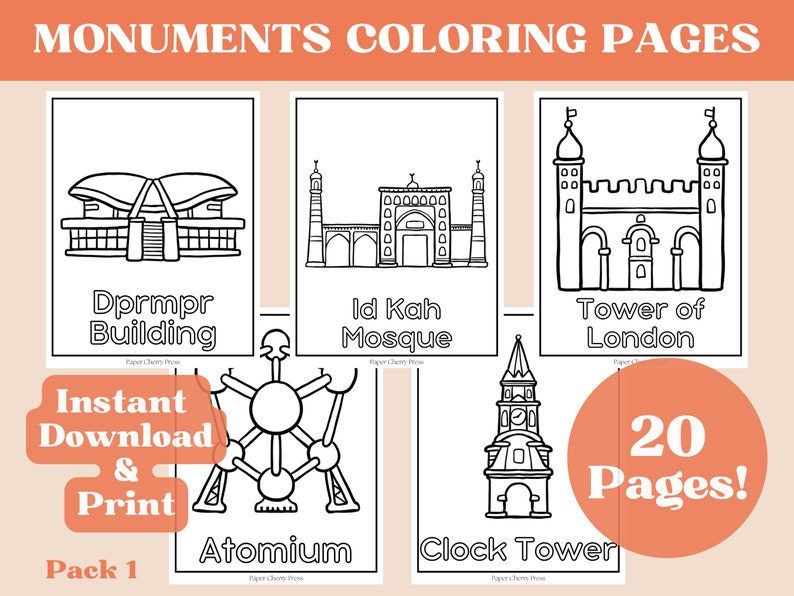 MONUMENTS Coloring Pages GEOGRAPHY Coloring Pages Relaxing - Etsy