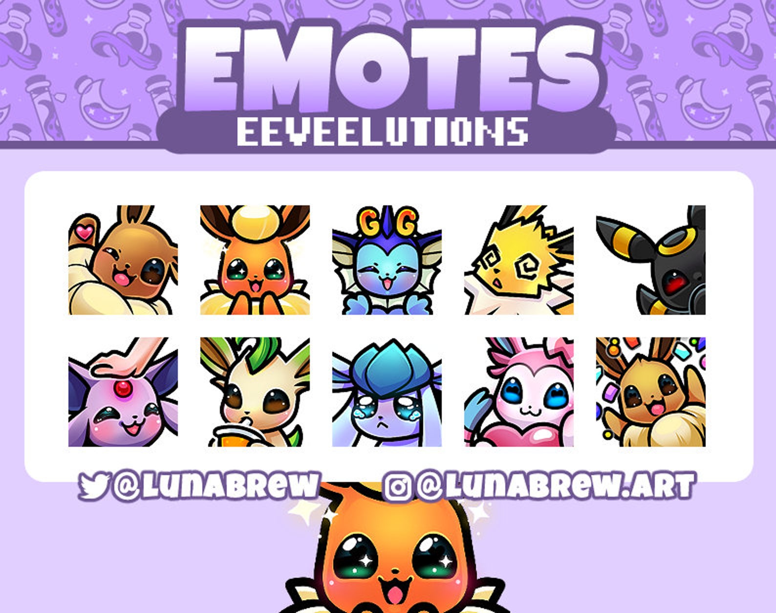 Twitch Emotes Eevee & Eeveelutions 10 discord/youtube/streaming - Etsy