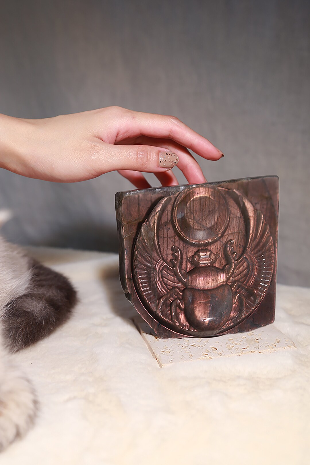 Pink Flash Labradorite Scarab Bettle Carving Sculpture Egyptian God ...