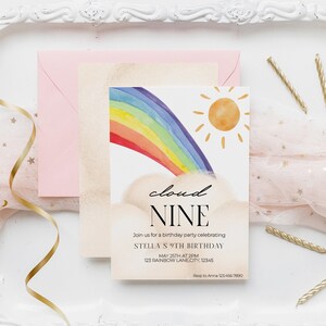 Editable Cloud 9 Birthday Invitation, Cloud Nine, Rainbow Clouds ...