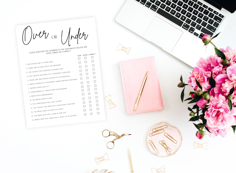 Over or Under Bridal Shower Game: Minimalist Template (digital Download ...