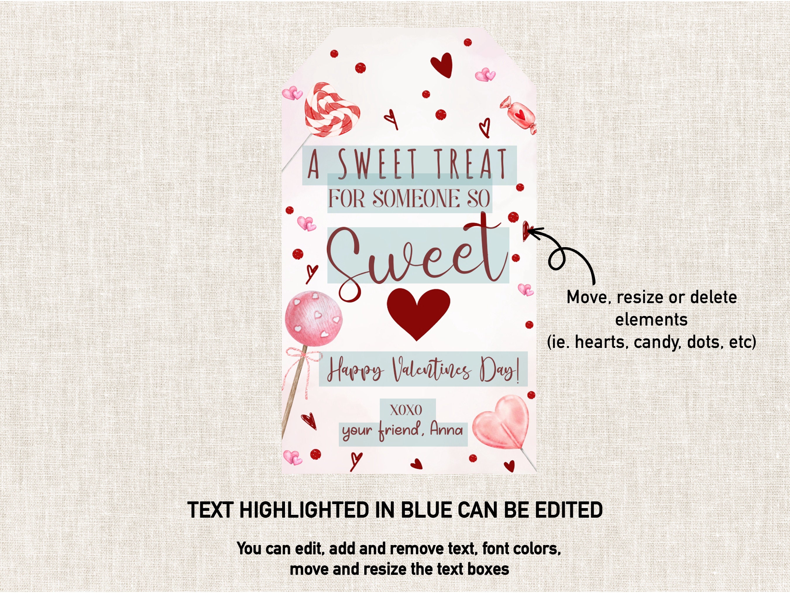 EDITABLE Valentine Sweet Treat Favor Tag Hearts Treat Bag Tag - Etsy