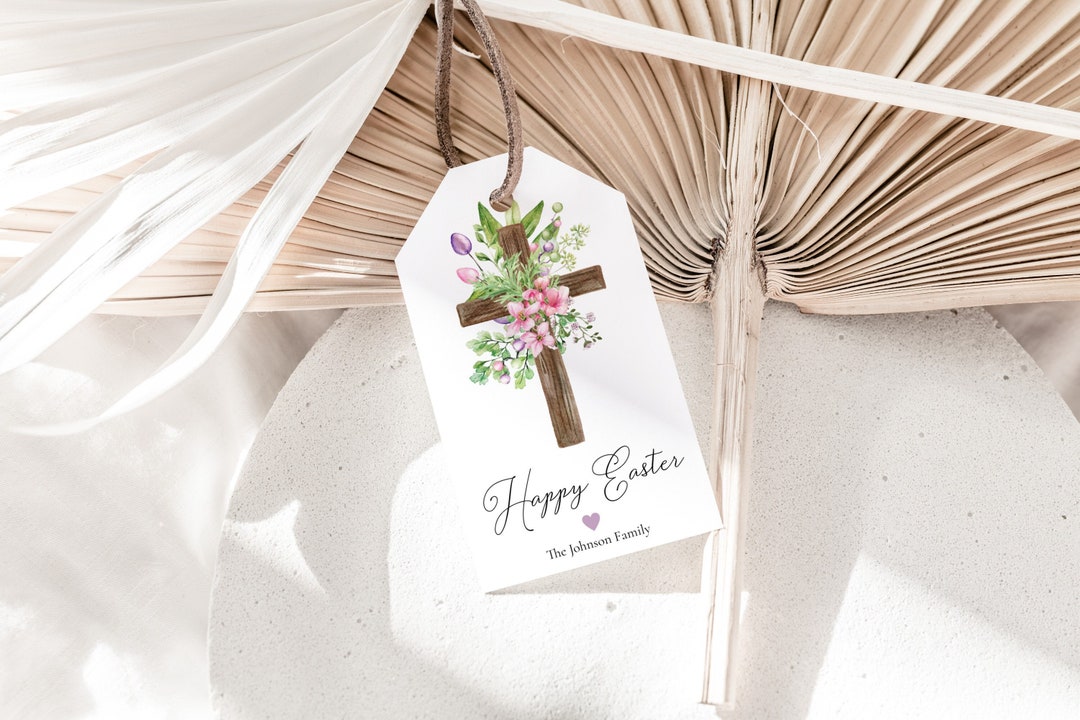 Easter Cross Gift Tag Template, Printable Easter Favor Tags, Editable ...