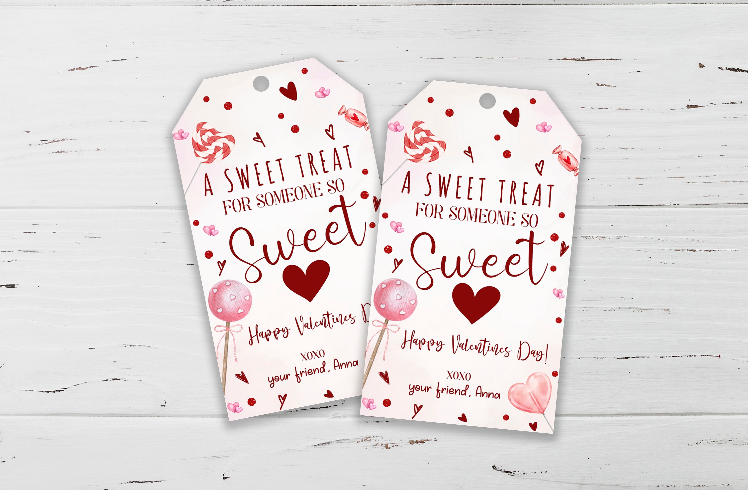 EDITABLE Valentine Sweet Treat Favor Tag Hearts Treat Bag Tag - Etsy