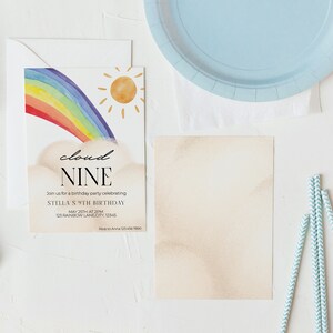 Editable Cloud 9 Birthday Invitation, Cloud Nine, Rainbow Clouds ...