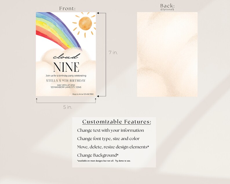 Editable Cloud 9 Birthday Invitation Cloud Nine Rainbow - Etsy