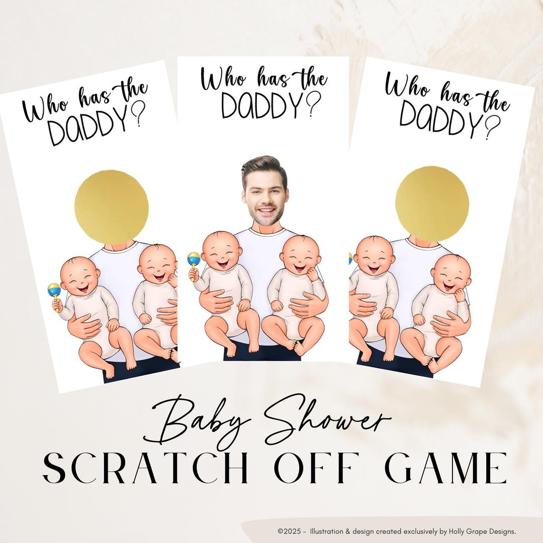 Baby Shower Games for Twins, Who Has the Dad Scratch Off, Baby Daddy ...