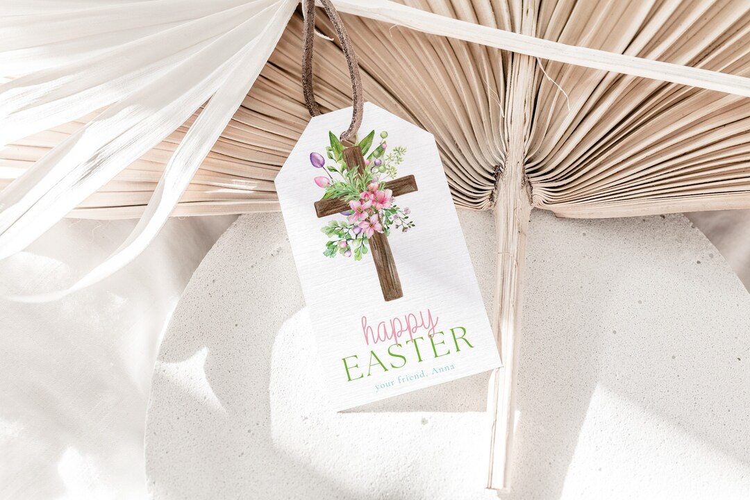 Easter Cross Gift Tag Template, Printable Easter Favor Tags, Editable ...