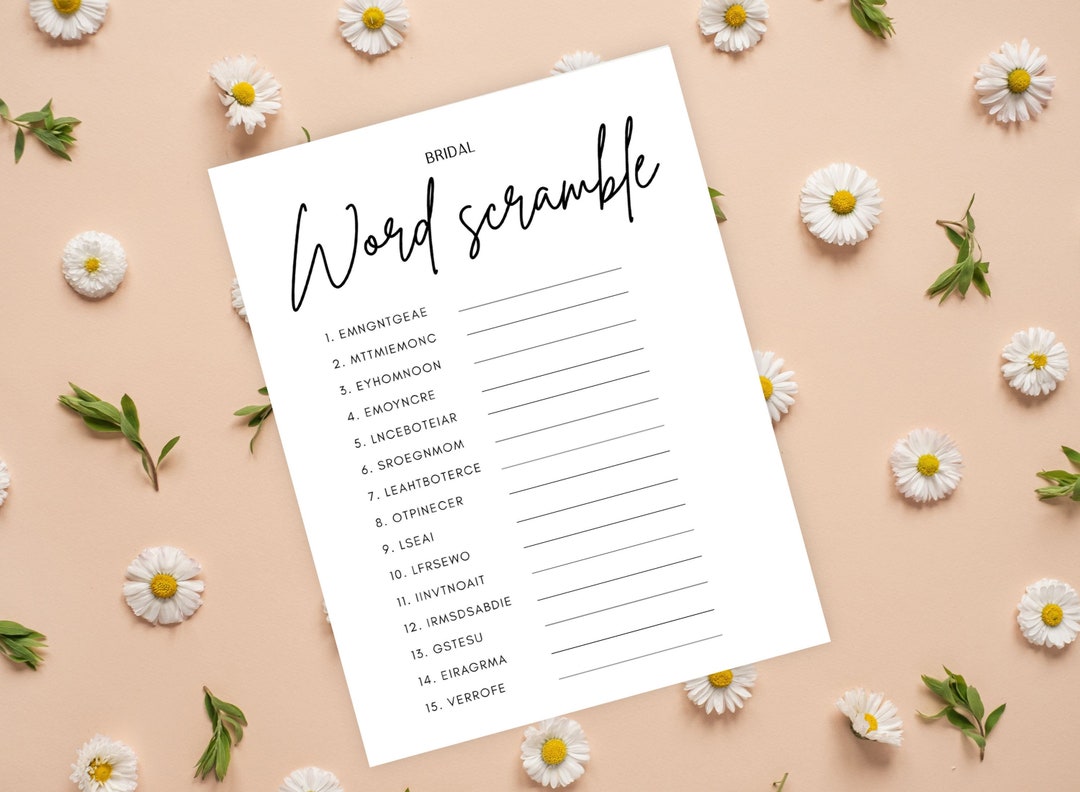 Bridal Word Scramble Wedding Modern Bridal Shower Minimalist Bridal ...
