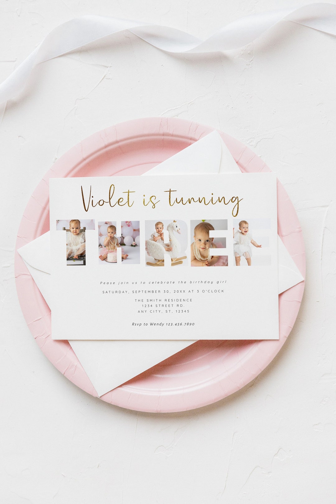 Editable Third Birthday Photo Invitation, Photo's in Text Invitation ...