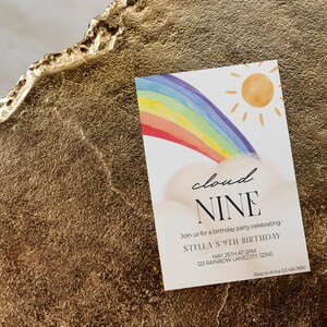 Editable Cloud 9 Birthday Invitation, Cloud Nine, Rainbow Clouds ...