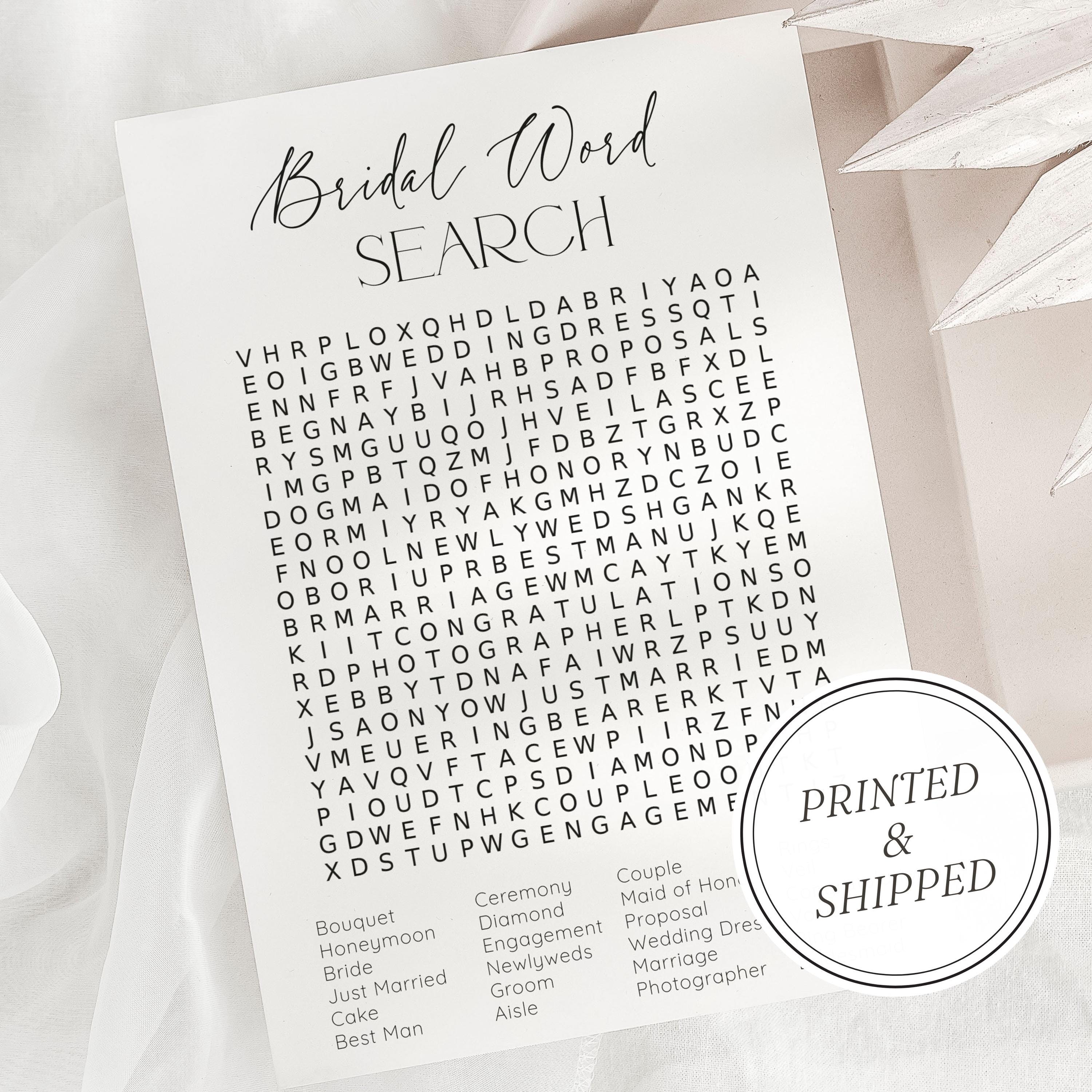 Bridal Shower Word Search Game: Wedding Crossword (PRINTED + Shipped ...