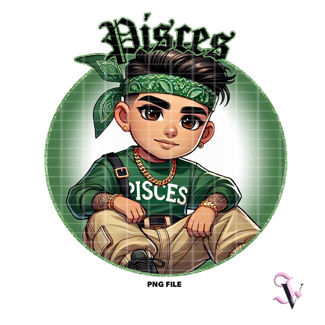 Pisces Chicano Zodiac Chibi Style Latino Shirt PNG for DTF, Iron on ...