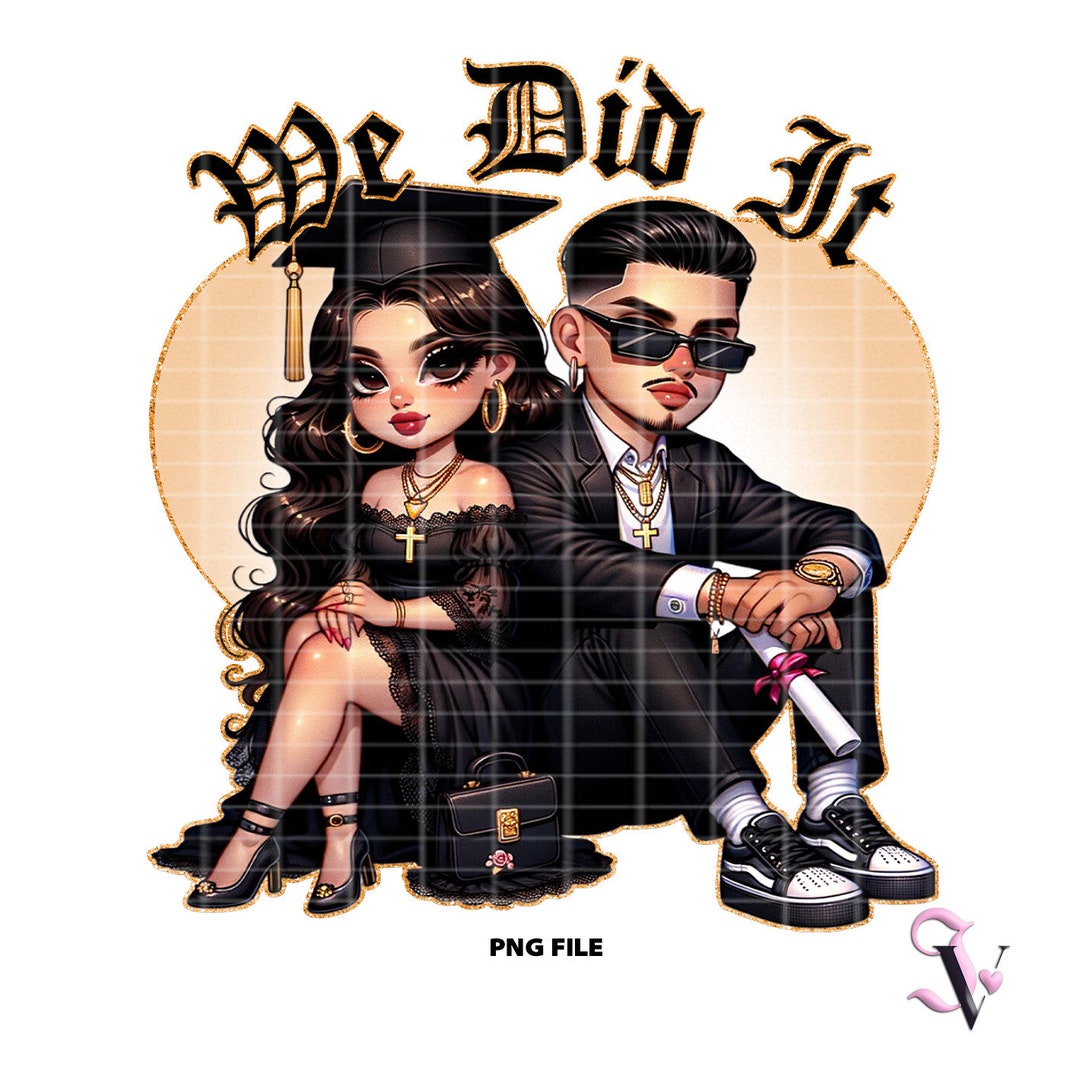 We Did It Chicano Couple Chicano Graduation Chibi Style Graduation ...