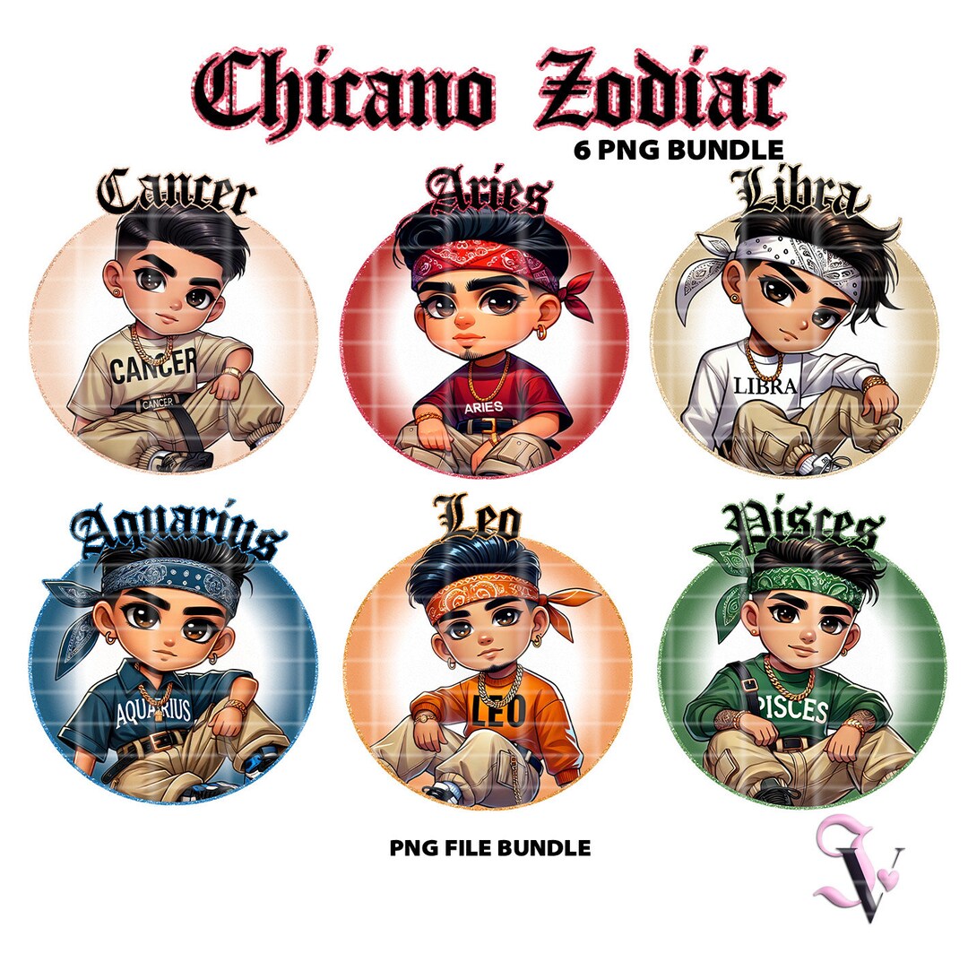 Chicano Zodiac Bundle Chicano Chibi Style Latino Shirt PNG for DTF ...