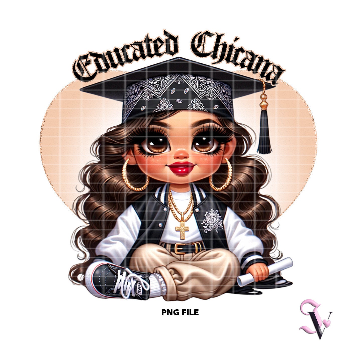 Educated Chicana Chola Chibi Style Educated Latina Graduation Shirt PNG ...