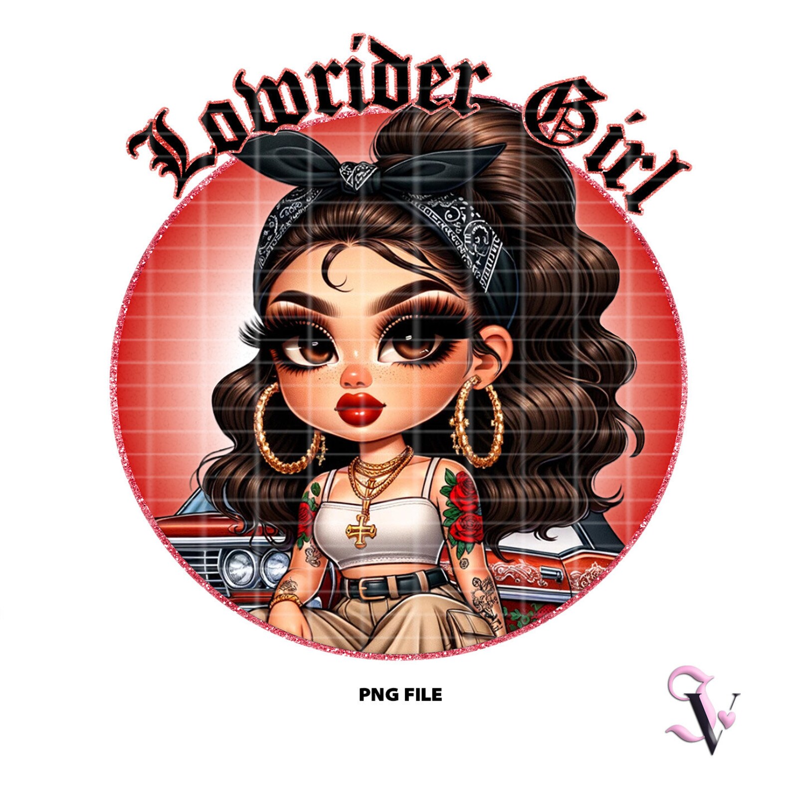 Lowrider Girl Chicana Chola Chibi Style Old School Latina Shirt PNG for ...