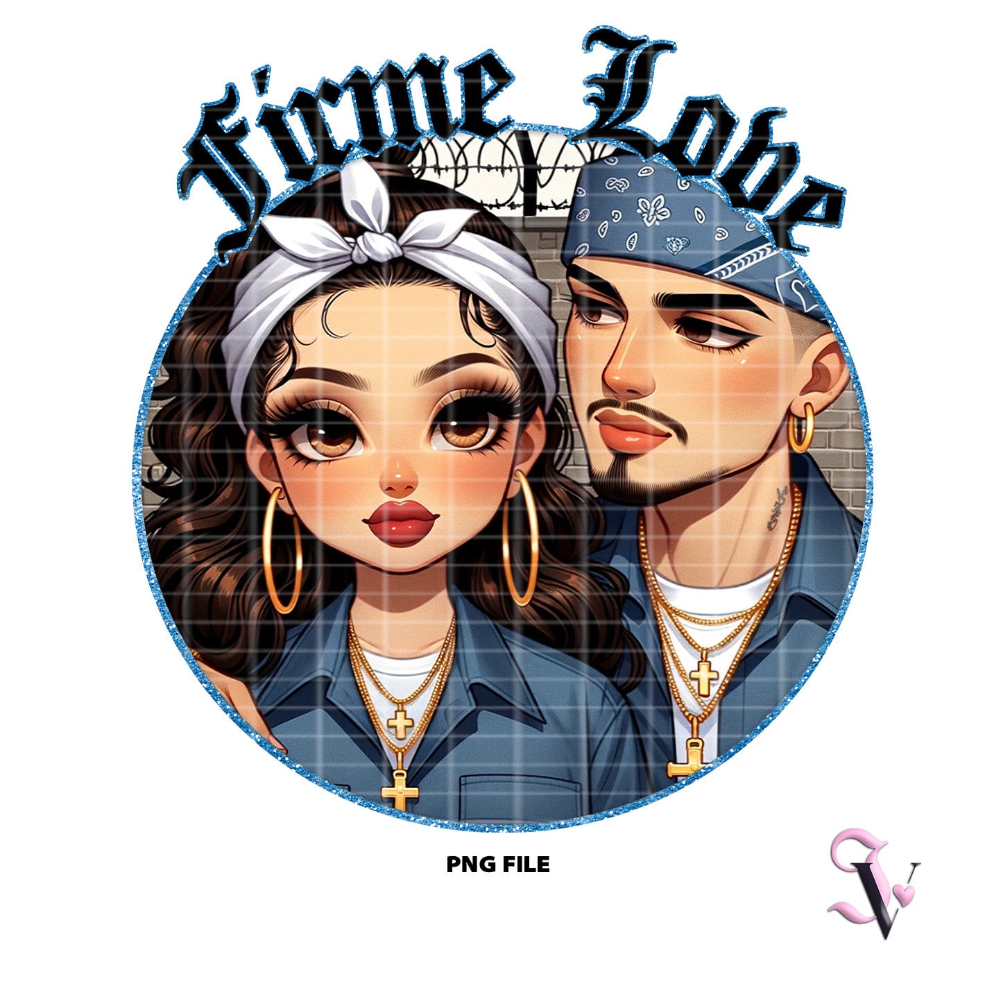 Firme Love Chicano Couple Chibi Style Old School Cholo Couple Shirt PNG ...