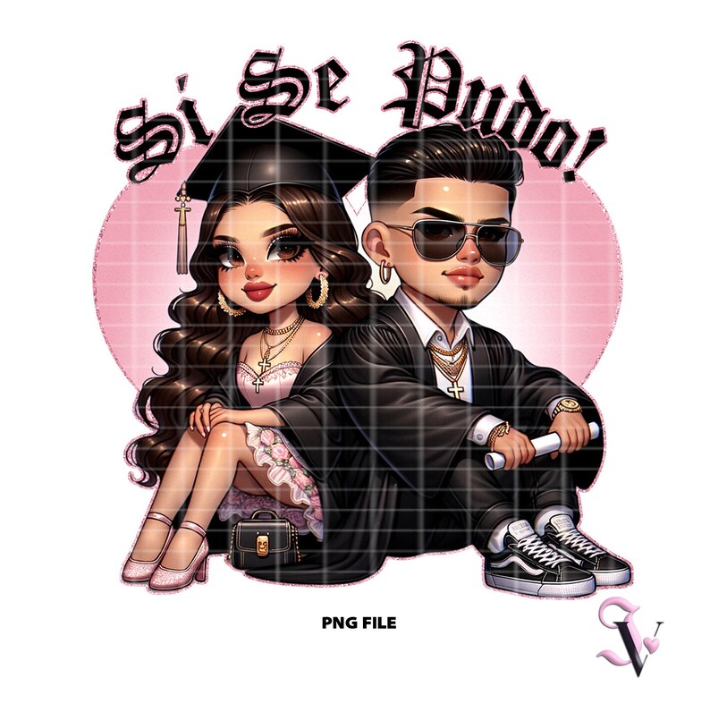 Si Se Pudo Chicano Couple Chicano Graduation Chibi Style Graduation ...