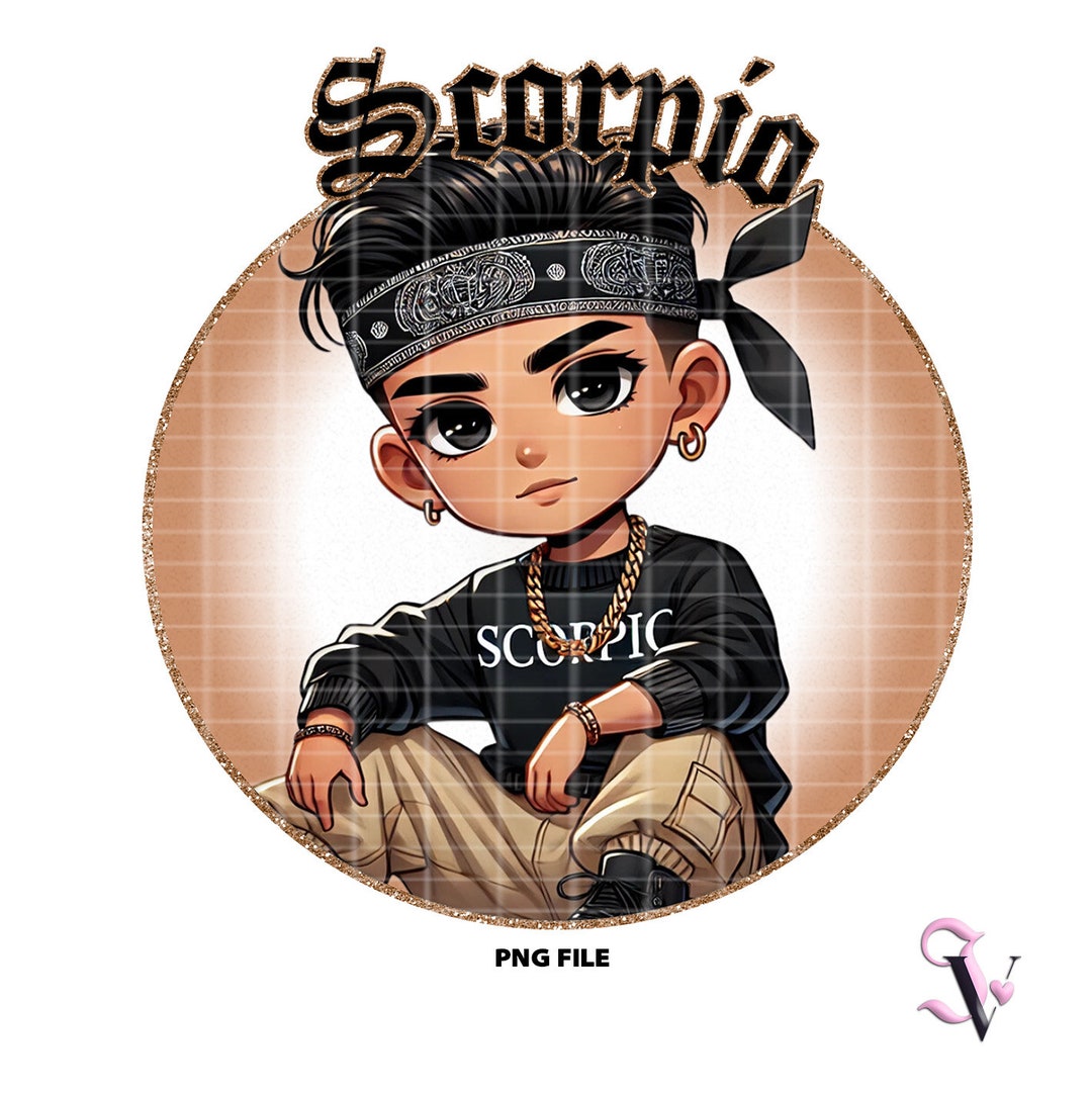Scorpio Chicano Zodiac Chibi Style Latino Shirt PNG for DTF, Iron on ...