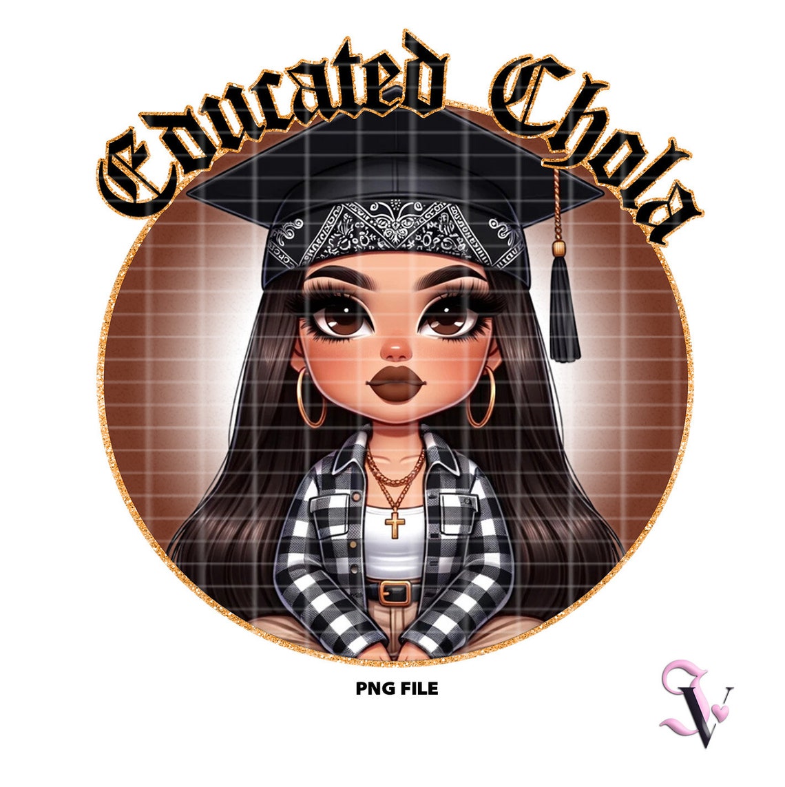 Educated Chola Chicana Graduation Chibi Style Educated Latina Shirt PNG ...