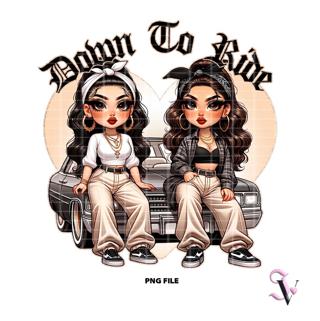 Down to Ride Chicana Best Friends Chibi Style Old School Chola Latina ...