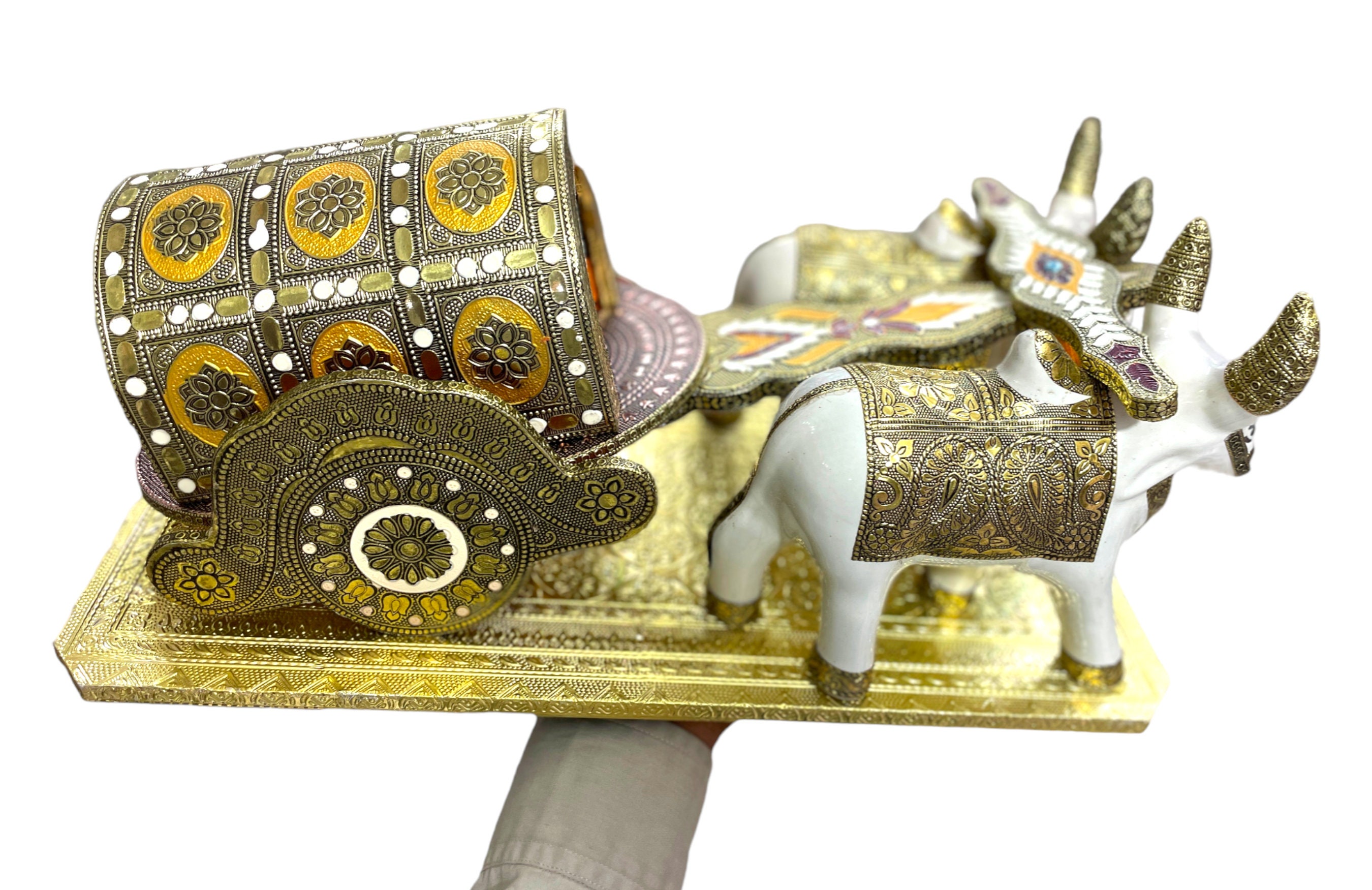 Meenakari Wooden Bullock Cart With Double Bull/ Wooden Showpiece Home ...