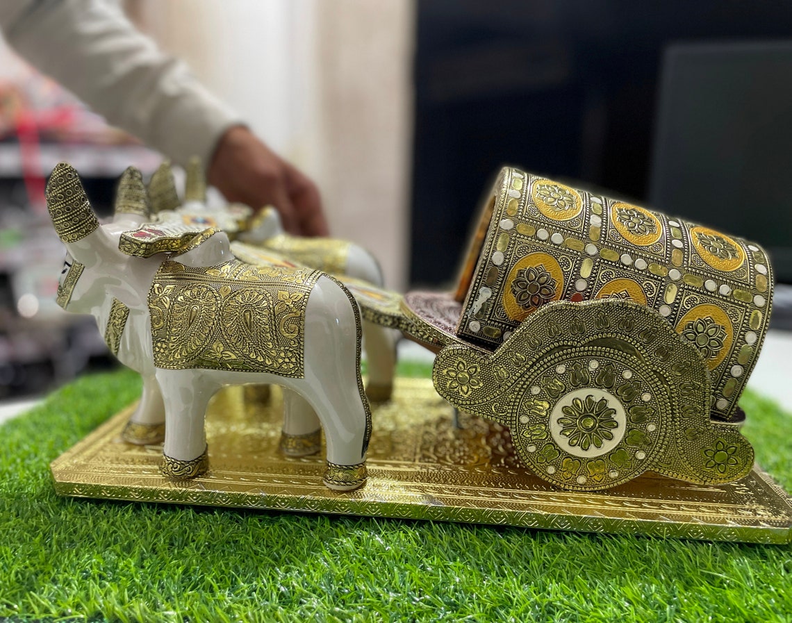 Meenakari Wooden Bullock Cart With Double Bull/ Wooden Showpiece Home ...