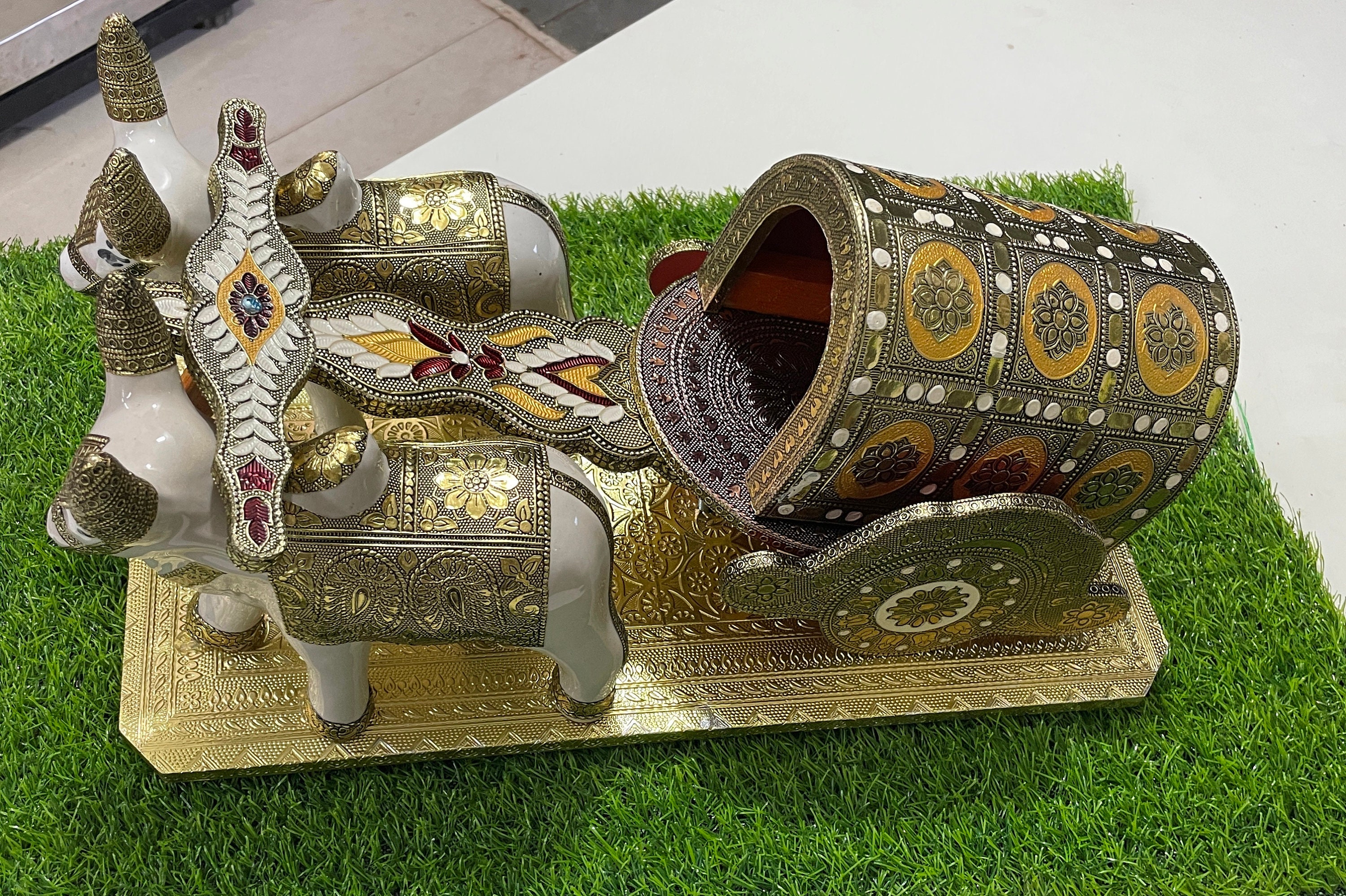 Meenakari Wooden Bullock Cart With Double Bull/ Wooden Showpiece Home ...