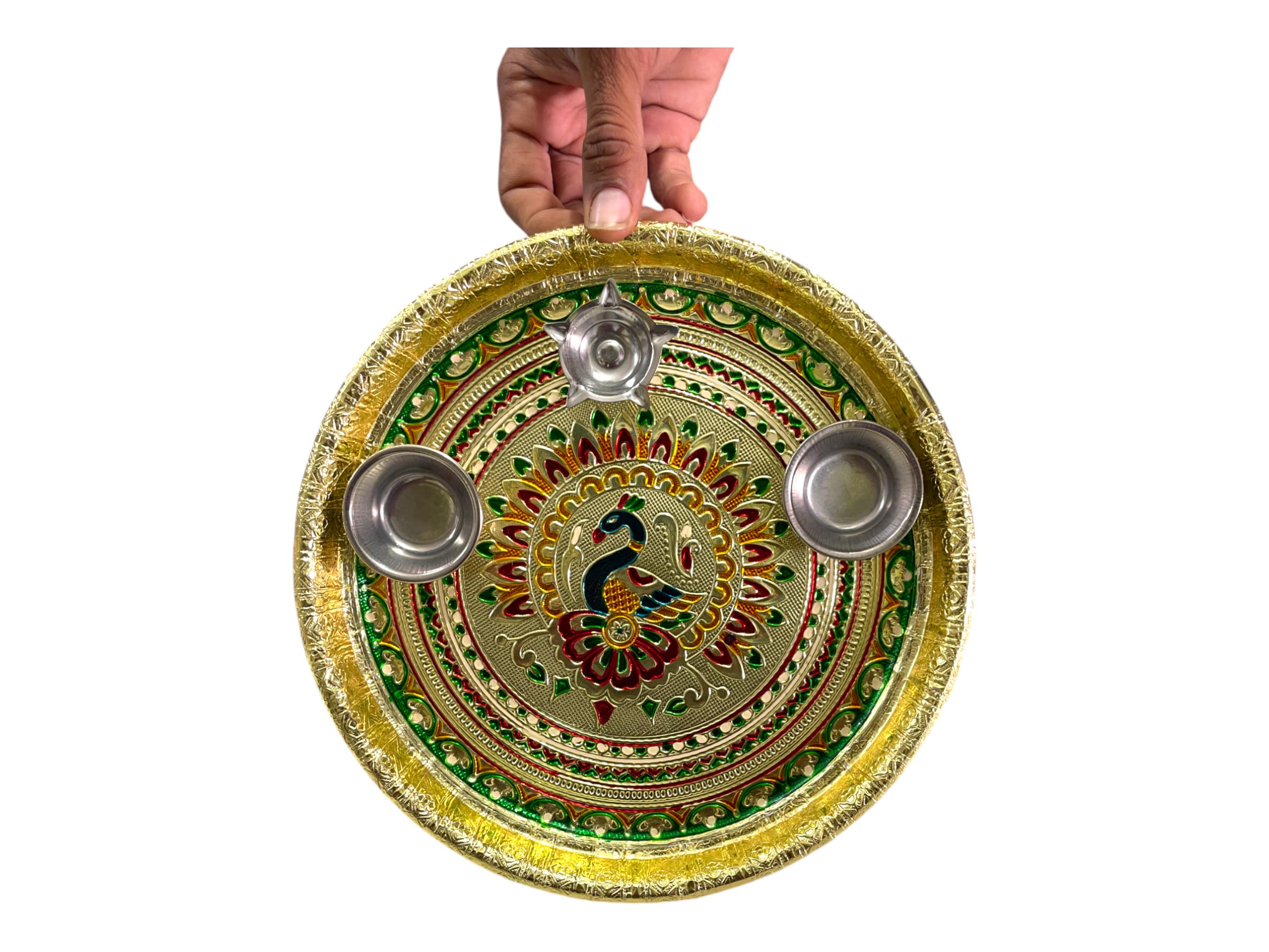Meenakari Pooja Thali Set: Indian Temple Plate With Diya - Etsy